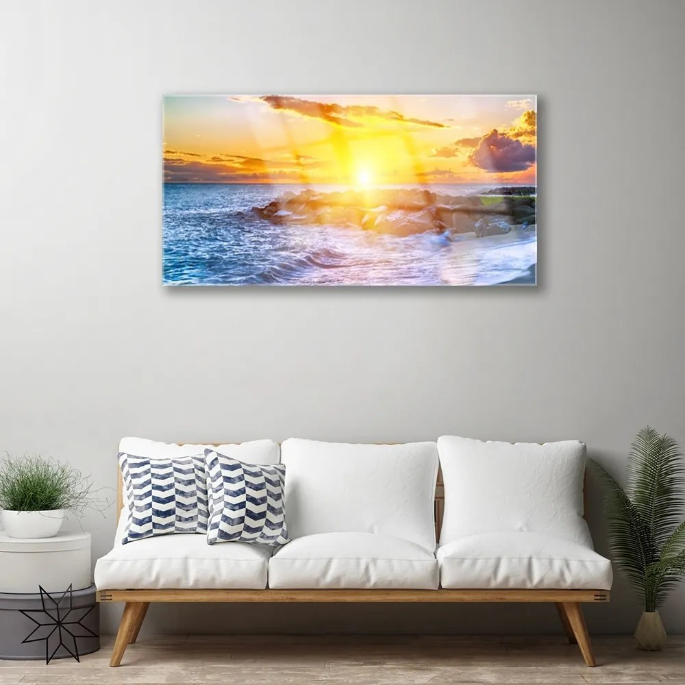 Obraz na skle Západ Slunce Moře Pobřeží 120x60 cm