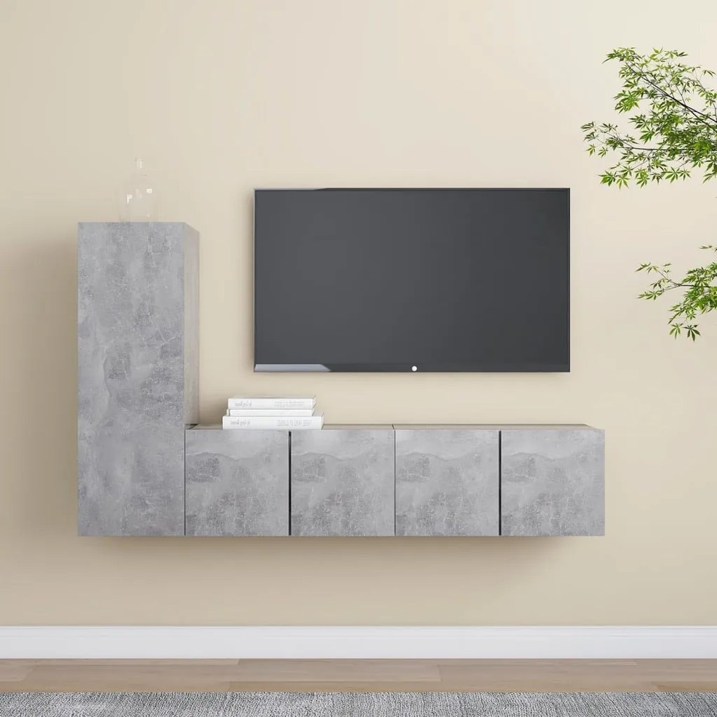 3dílný set TV skříněk betonově šedý kompozitní dřevo 3079093