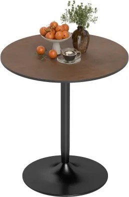 HOMCOM kulatý jídelní stůl 70 cm pro 2 osoby s masivní dýhovou deskou a ocelovým rámem, hnědý