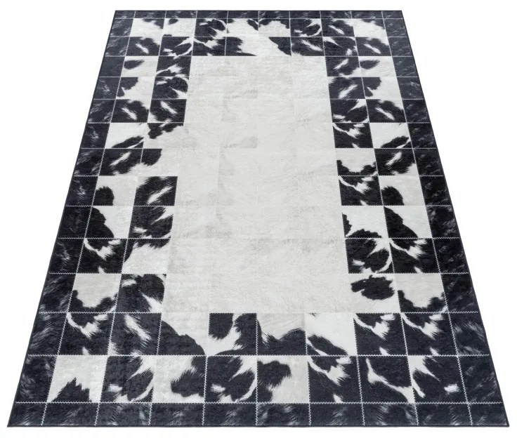 Ayyildiz, Kusový koberec Fiesta 4307 black, 80x150, černobílá, chodba / předsíň