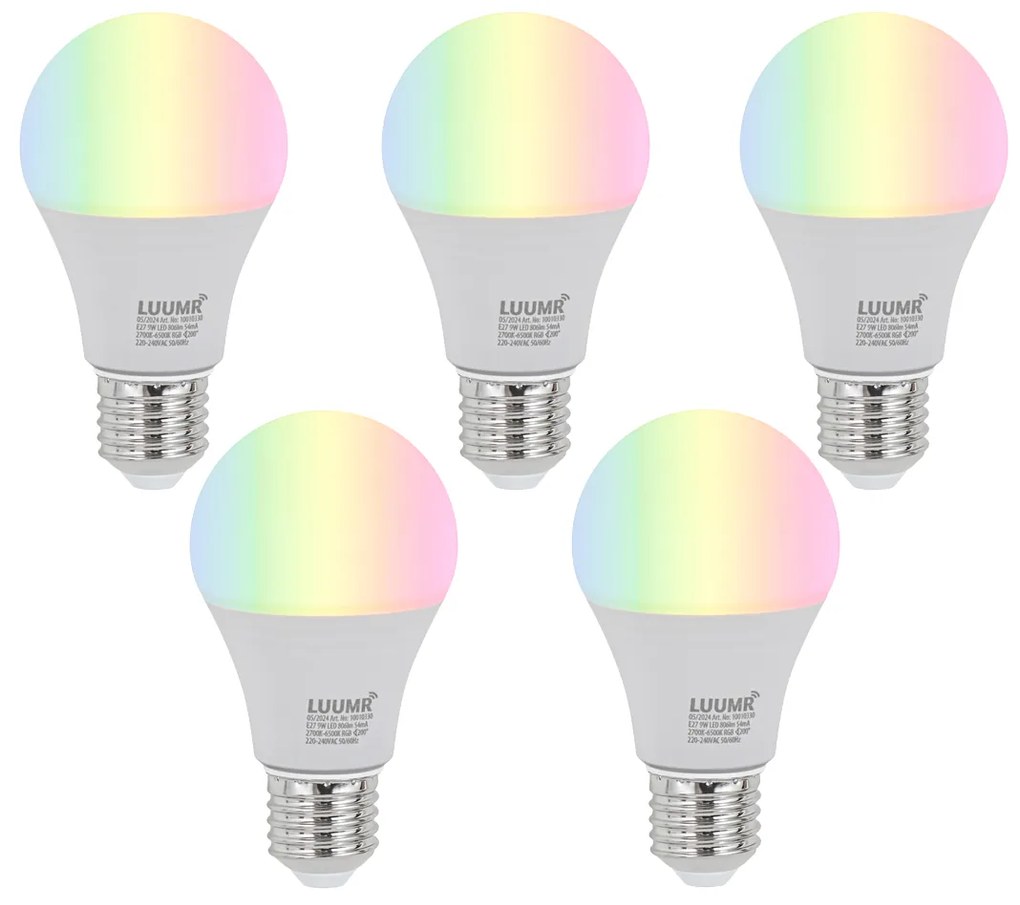 Sada 5 ks Stmívatelné LED žárovky E27 A60 Opal 9W 806lm 2700-6500K