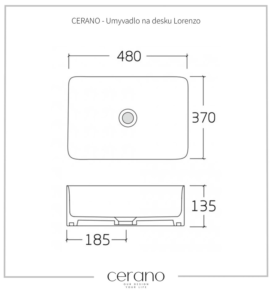 CERANO - Keramické umyvadlo na desku Lorenzo - bílá lesklá - 48x37 cm