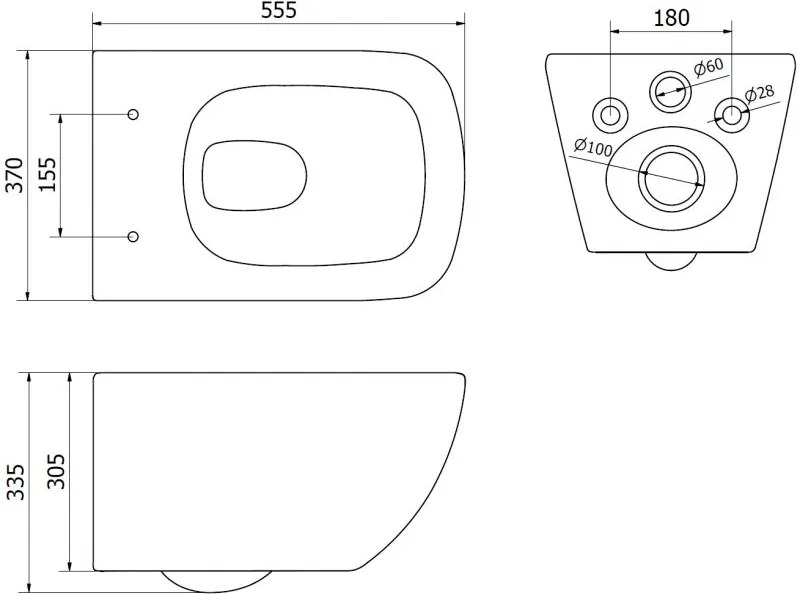 Mexen Timo, závěsná WC mísa 555x370x335 mm, Rimless Tornádo + WC sedátko z duroplastu, bílá lesklá, 30650200T