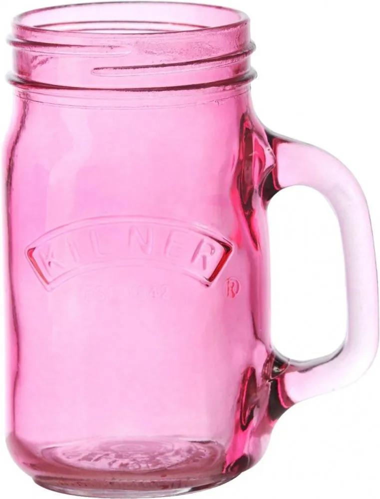 KILNER Sklenice s uchem Pink 400 ml, růžová barva, sklo