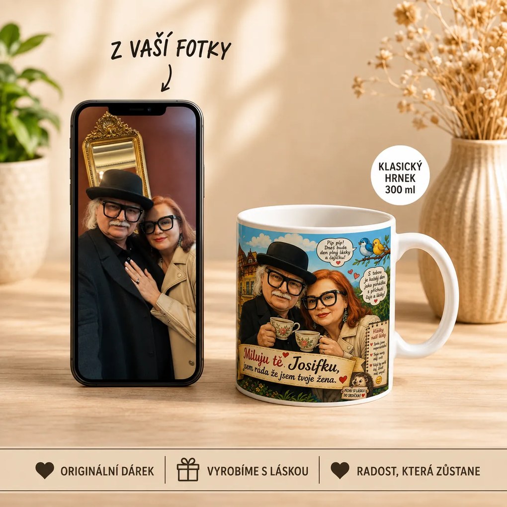 Personalizovaný hrnek z vlastní fotky pro partnery – 3D ilustrace