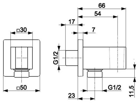 KFA Armatura 845-051-81 - Hranatý držák sprchy s vývodem LOGON mosaz/matná černá