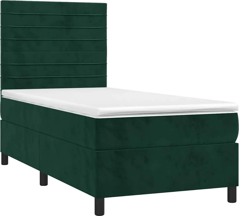Box spring postel s matrací a LED tmavě zelená 90x190 cm samet 3136158