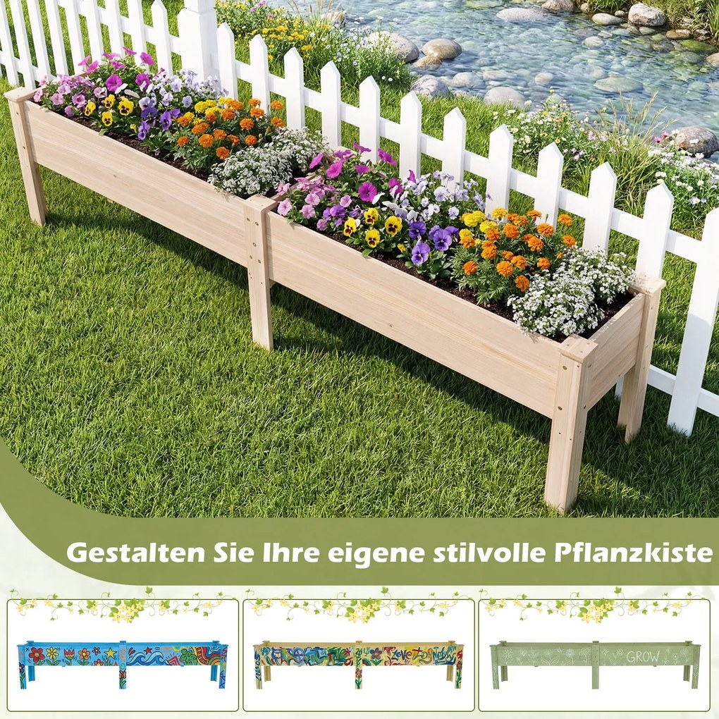 Costway Dřevěný vyvýšený záhon s drenážními otvory Záhon s 2 výsadbovými