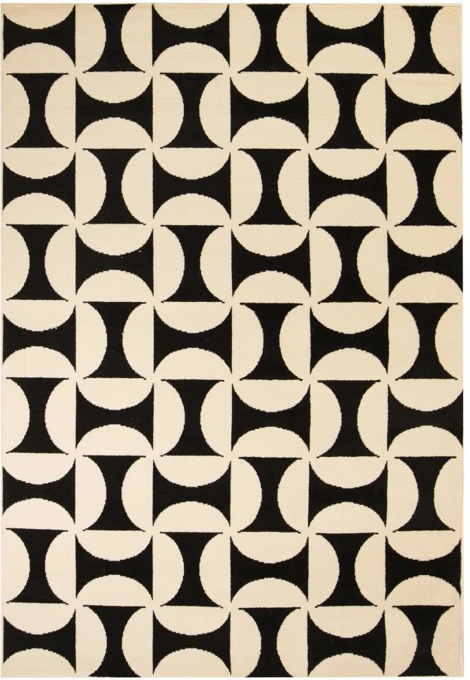 Moderní koberec s geometrickým vzorem - béžovo-černý | 140x200 cm