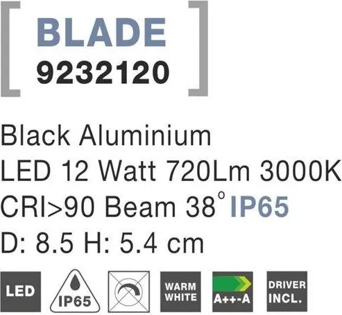 NV 9232120 Zapuštěné svítidlo BLADE černý hliník LED 12W 3000K 38st. IP65 - NOVA LUCE