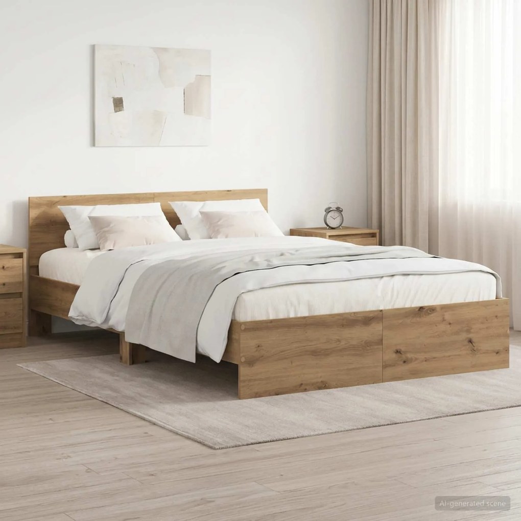 vidaXL Rám postele s čelem 140 x 190 cm Kompozitní dřevo [3207497] Barva: dub artisan