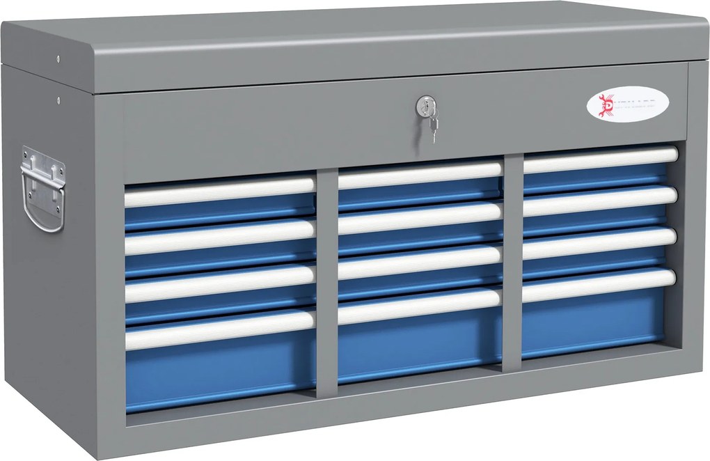 DURHAND Metalová Toolbox se 6 zásuvkami a 1 horním tácem, uzamykatelná se 2 klíči, 2 rukojeti, modrá