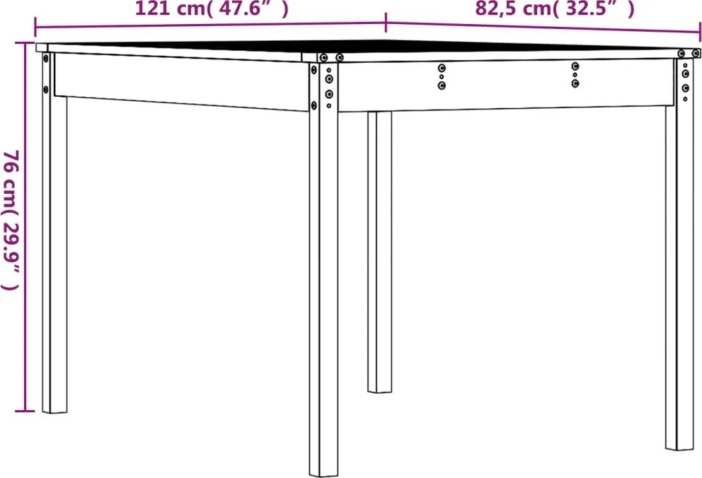 vidaXL Zahradní stůl medově hnědý 121x82,5x76 cm masivní borové dřevo [823971] Barva: Medově hnědá borovice