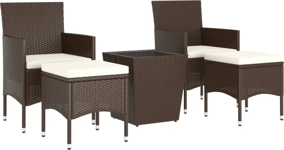5dílný zahradní bistro set polyratan a tvrzené sklo hnědý 3058371