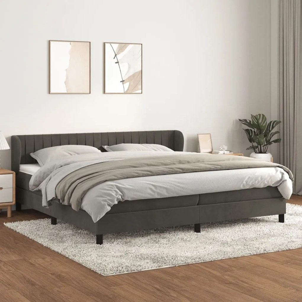 Box spring postel s matrací tmavě šedá 200x200 cm samet,  3127632