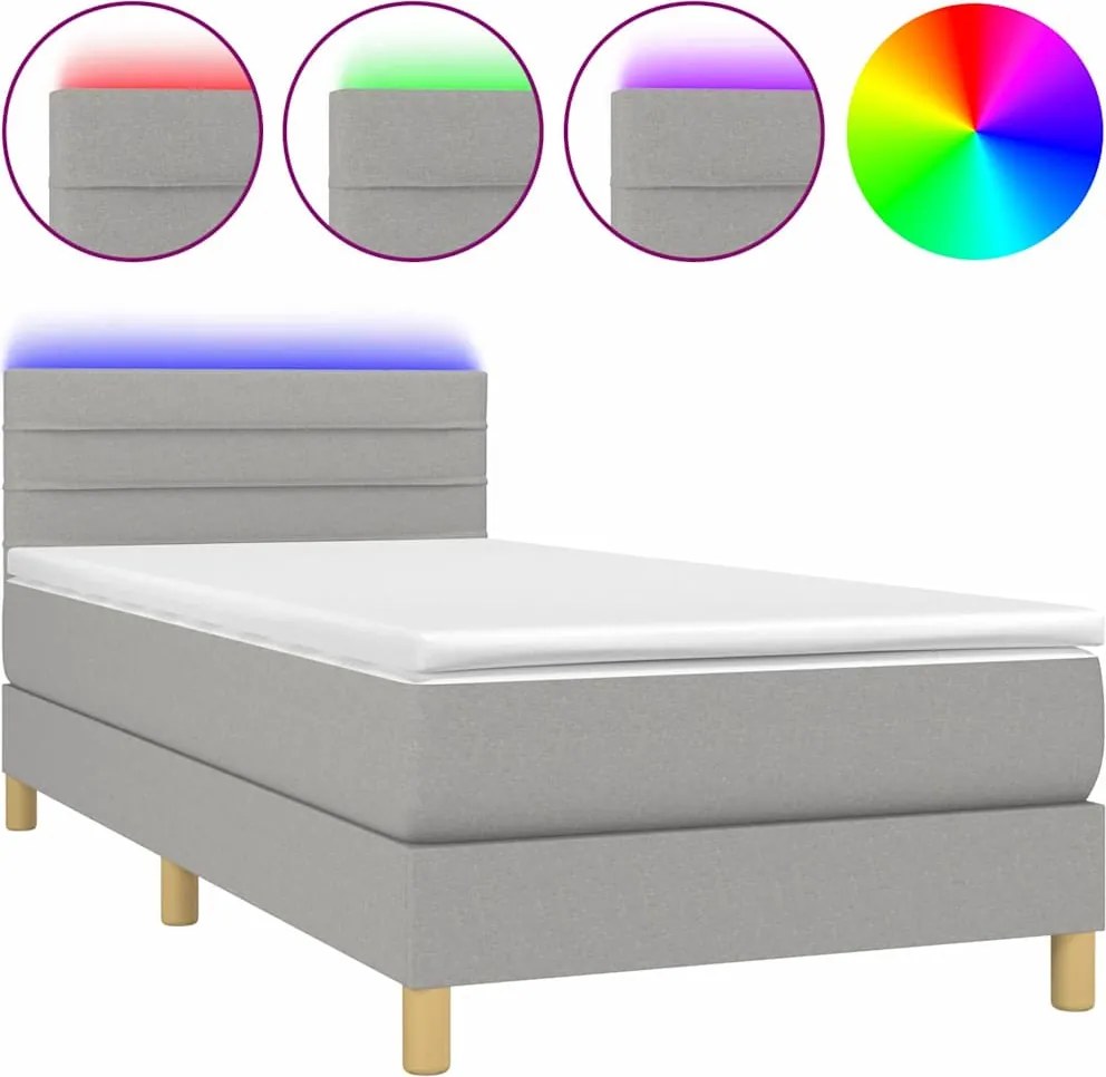 Box spring postel s matrací a LED světle šedá 100x200 cm textil 3133773