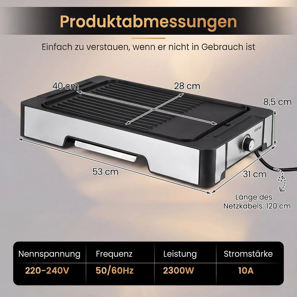 Costway Elektrický gril 2300 W stolní gril s plynulou regulací teploty