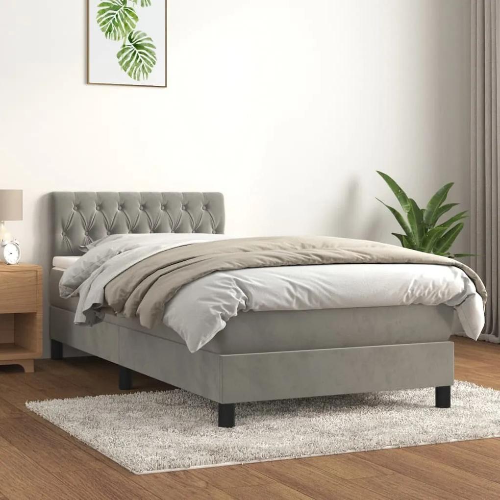 vidaXL Box spring postel s matrací 90x190 cm samet [3141456] Barva: světle šedá