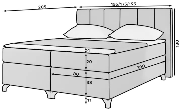 dvojlůžko boxspring BASILIO - Orinoco 85 - 180x200cm - s LED