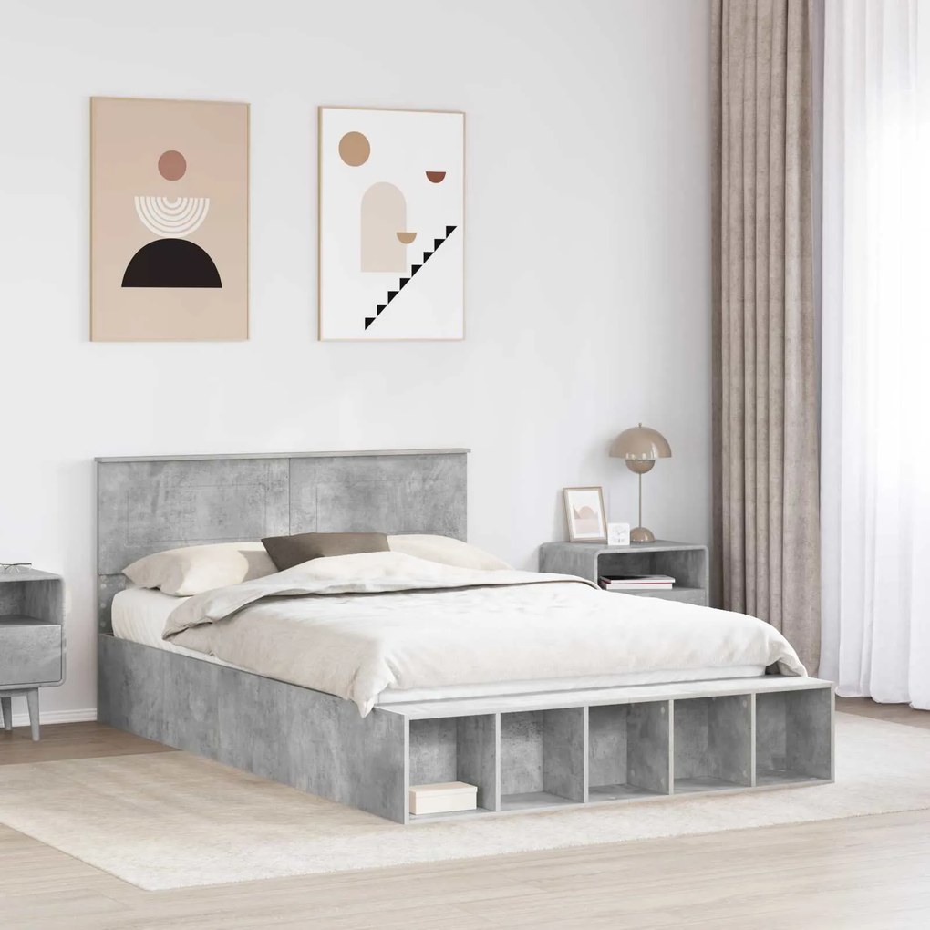 Rám postele s čelo Betonově šedá 160 x 200 cm Kompozitní dřevo 3408350