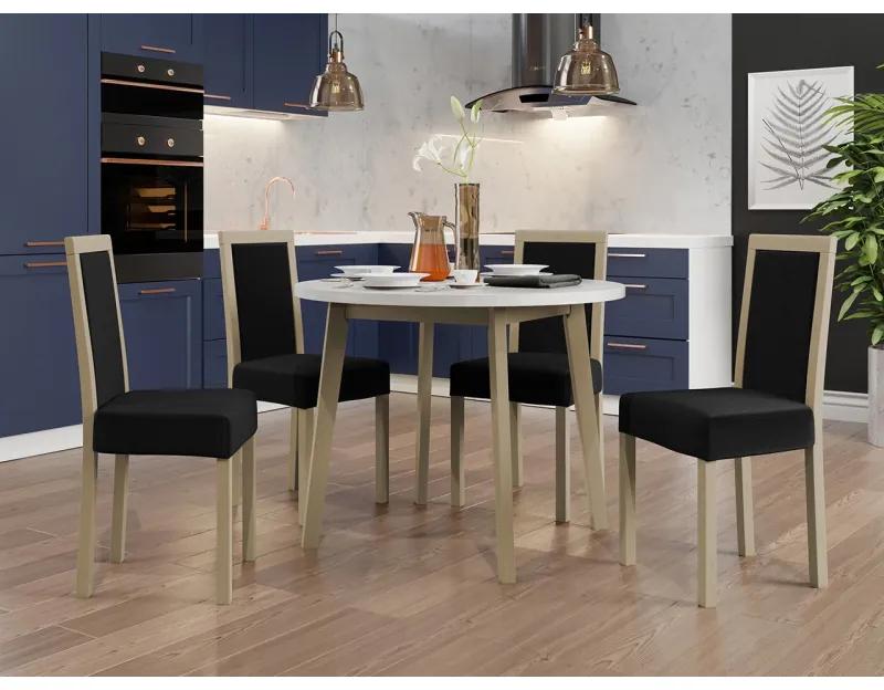 Jídelní stůl se 4 židlemi AL081, Barva dřeva: bílá-L, Potah: Soro 28, Barvy nožiček: černá