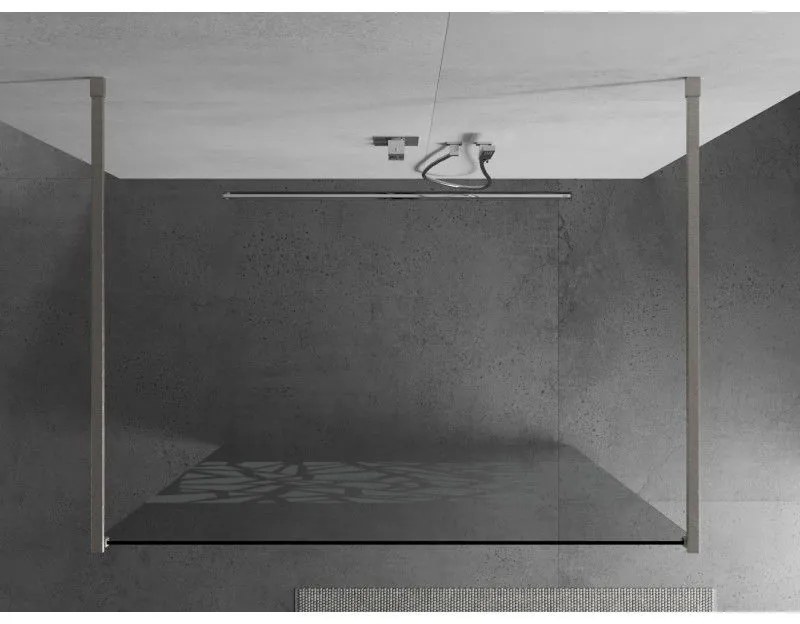 Mexen Kioto, sprchová zástěna Walk-In 130 x 200 cm, 8mm čiré sklo bílý vzor, broušená ocel profil, 800-130-002-97-85