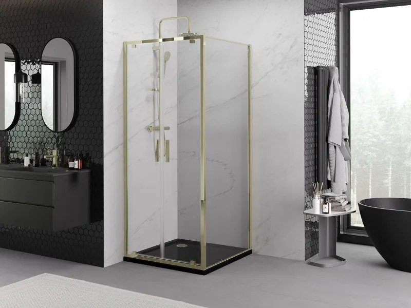 Mexen Exo, výklopná sprchová kabina, dveře 110 cm + boční stěna 110 cm, transparentní sklo, zlatá, 8182-110-110-50-00