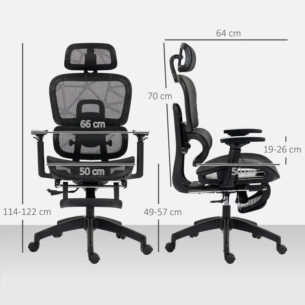 HOMCOM Ergonomická kancelářská židle s opěrkami, opěrkou hlavy, bederní oporou, výškově nastavitelná, otočná židle s funkcí houpání, sklopným mechani…