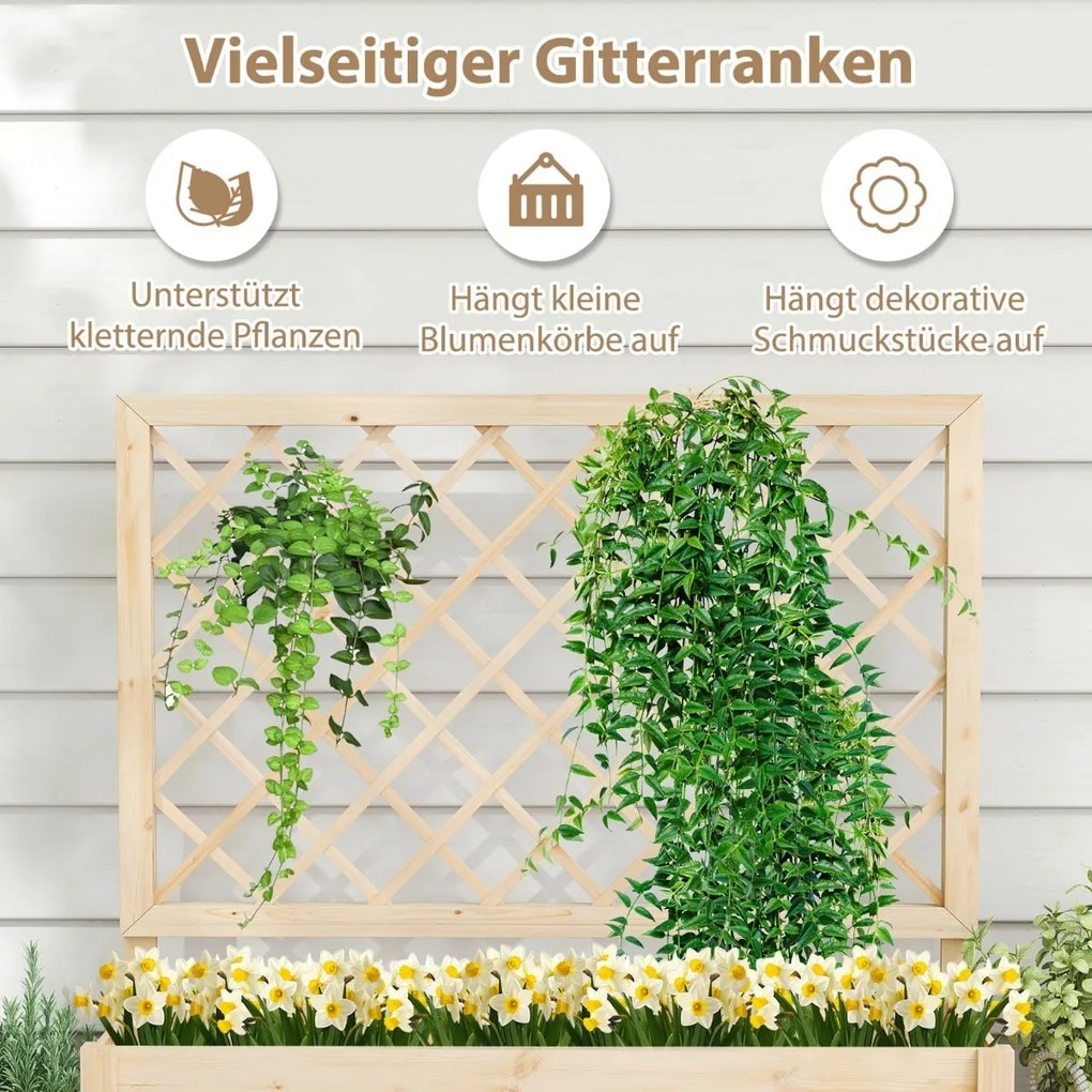 Costway Květinový truhlík s mřížovým vyvýšeným lůžkem s mříží – 98 × 35 × 101 cm