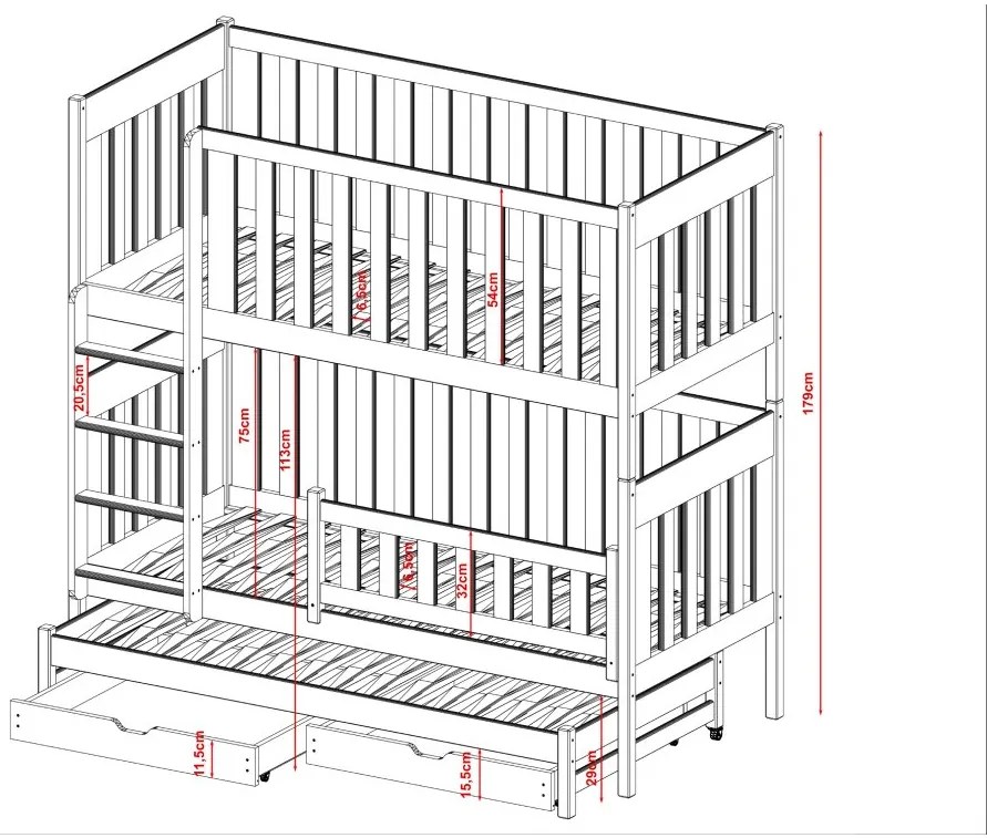 Legno Dětská patrová postel Erika grafit Rozměr (cm): 80x180