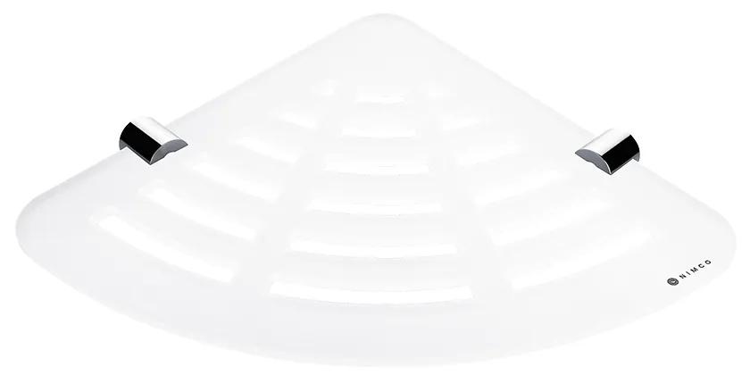 Rohová police do sprchového koutu s otvory, bílá matná Plexiglas, úchyty chrom NIMCO Bormo BR X211-26