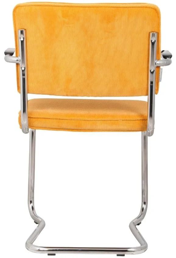 Žlutá manšestrová jídelní židle ZUIVER RIDGE KINK RIB s područkami
