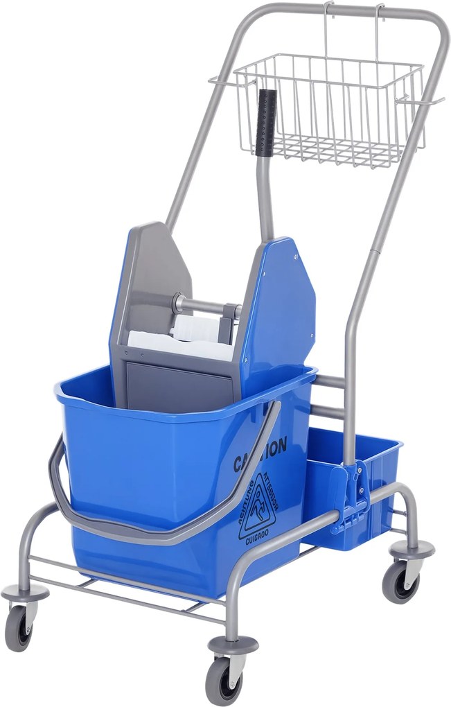 HOMCOM Úklidový vozík, vozík na mop, objem 25 l, 4 kolečka, plast, modrý