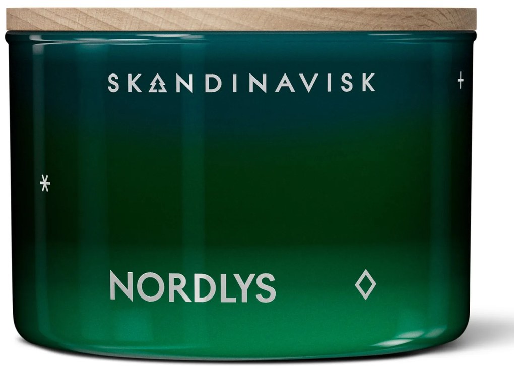 SKANDINAVISK Vonná svíčka NORDLYS (polární záře) 90 g, zelená barva, sklo, dřevo, vosk