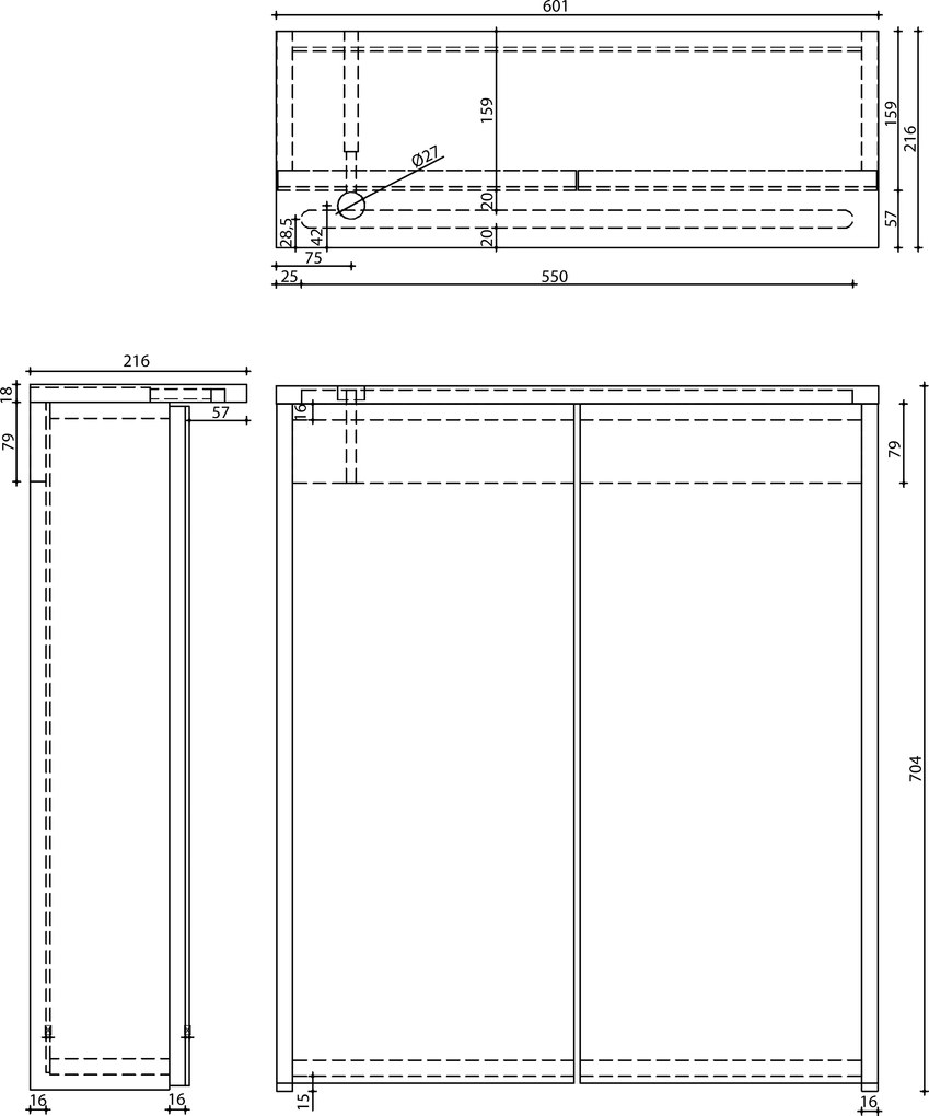 Aqualine Kawa STRIP galerka s LED osvětlením 60x70x22cm bílá
