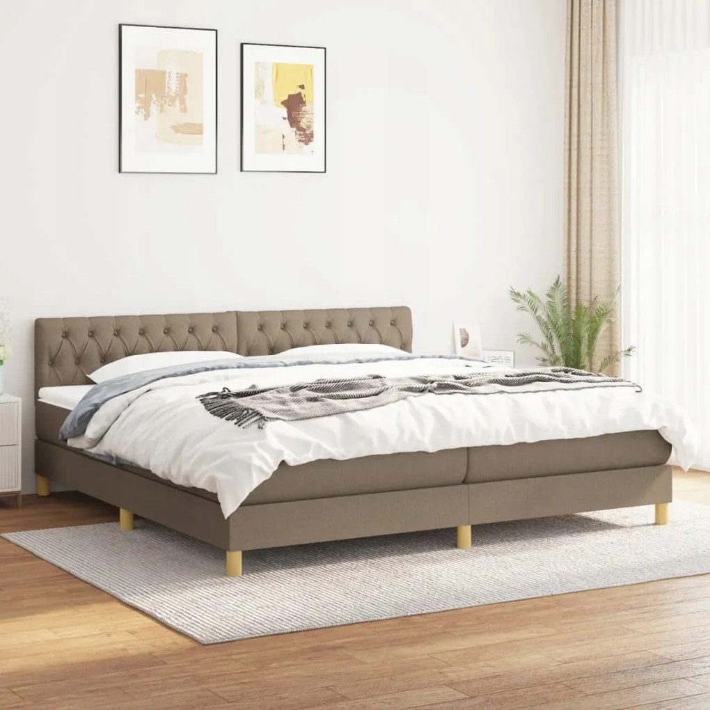 Box Spring Postel S Matrací Textil Taupe Prošívaný design 200 x 200 cm