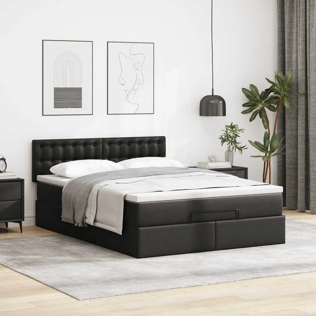 Osmanský postel s matracemi&LED černá 140x200cm umělá kůže 3312157