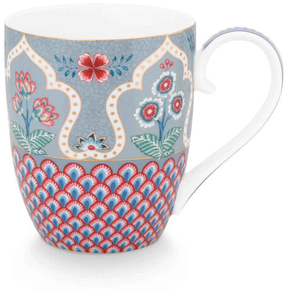 Pip Studio Flower Festival hrnek XL 440ml, červeno-modrý (hrnek z tenkostěnného porcelánu)