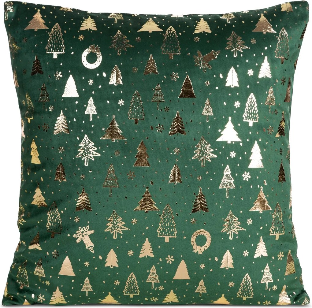 VÁNOČNÍ DEKORAČNÍ POVLAK NA POLŠTÁŘ GOLDY3 45X45 CM TMAVĚ ZELENÝ