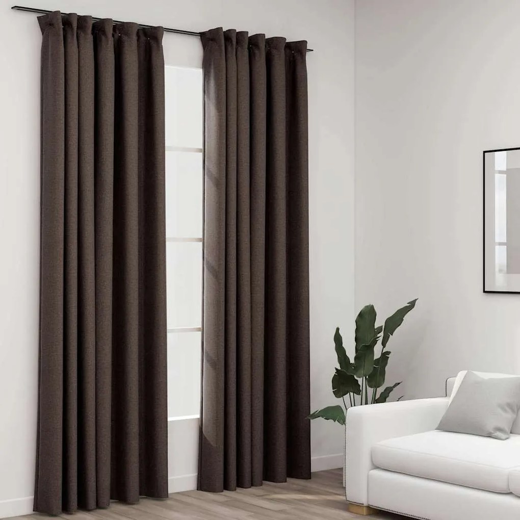 Zatemňovací závěsy s háčky vzhled lnu 2 ks taupe 140 x 245 cm 321206