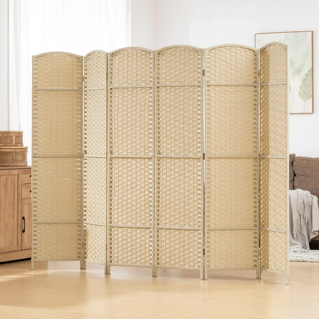 HOMCOM paravan pro vnitřní prostory ze dřeva, 6 panelů, 240 x 170 cm, skládací dělící stěna pro obývací pokoj, ložnici, přírodní