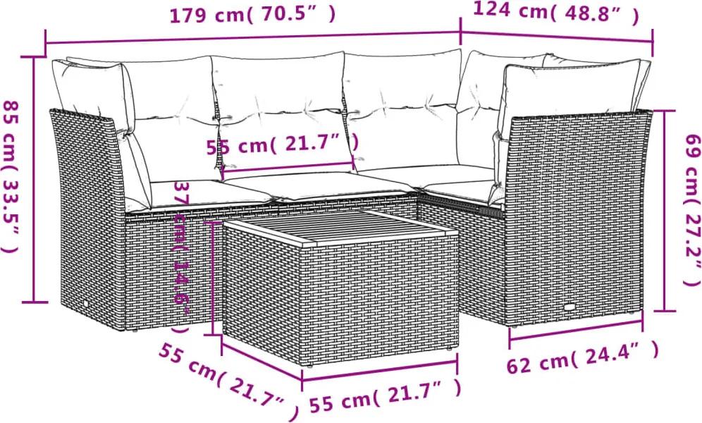 vidaXL 5dílná zahradní sedací souprava s poduškami polyratan [3223619] Barva: Černá a krémová