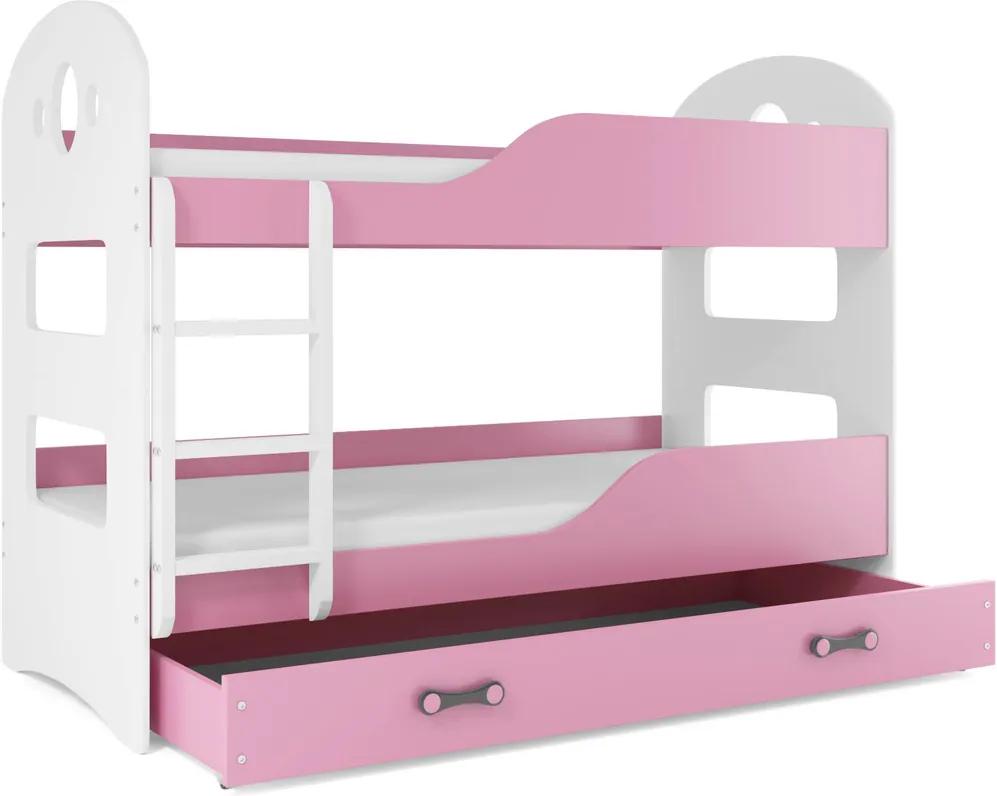 b2b1 BMS-group Patrová postel se zásuvkou Dominik 80x190cm, bílá/růžová