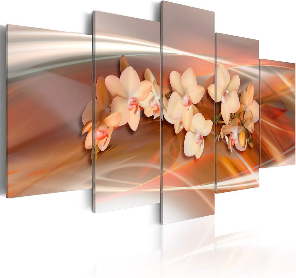 Obraz - Orchideje - oranžové odstíny 200x100