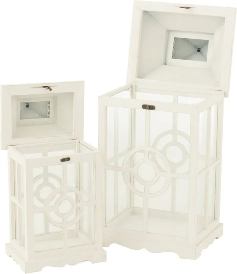 Set 2ks bílá antik dřevěná lucerna Amallie - 31*26*63 cm