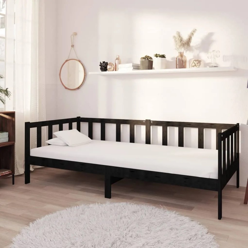3083613 vidaXL Denní postel s matrací 90 x 200 cm černá masivní borové dřevo