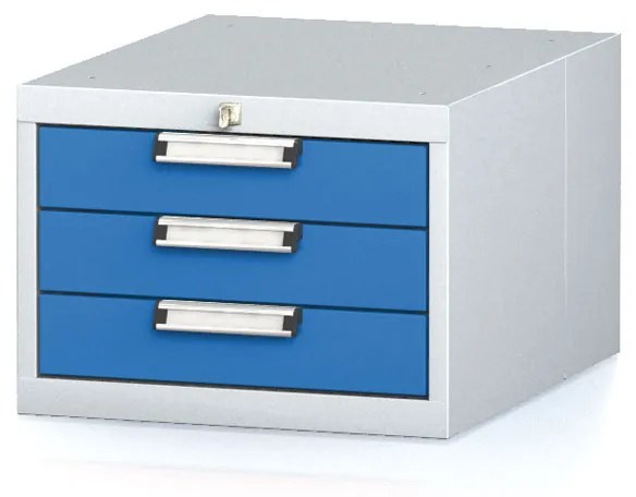 Závěsný dílenský box na nářadí k pracovním stolům MECHANIC, 3 zásuvky, 480 x 600 x 351 mm, modré dveře