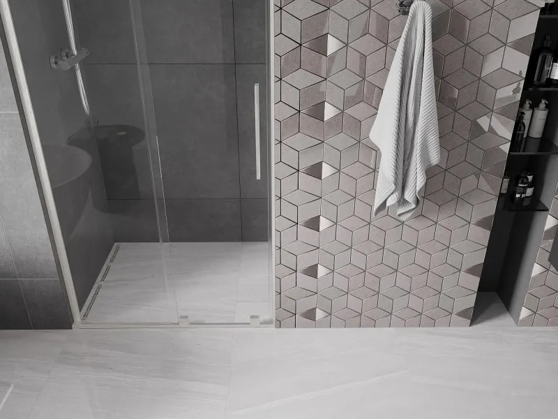 Mexen Velar L, posuvné sprchové dveře do otvoru 120 cm, 8mm čiré sklo, broušená ocel, 871-120-003-01-97