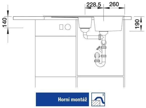 Blanco Zia 6 S Granitový dřez s vaničkou a s odkapem oboustranné provedení, 100x50cm, černá 526021