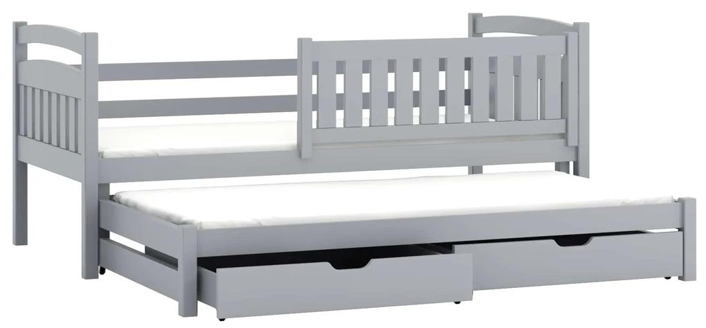Dřevěná postel GALAXY  s úložným prostorem a výsuvným lůžkem  90x190cm - ŠEDÁ